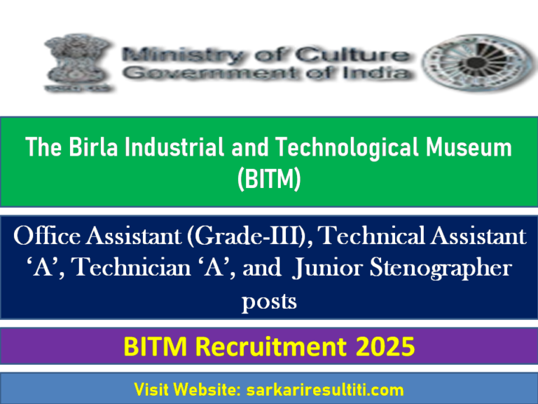 Birla industrial & Technological Museum, BITM Recruitment